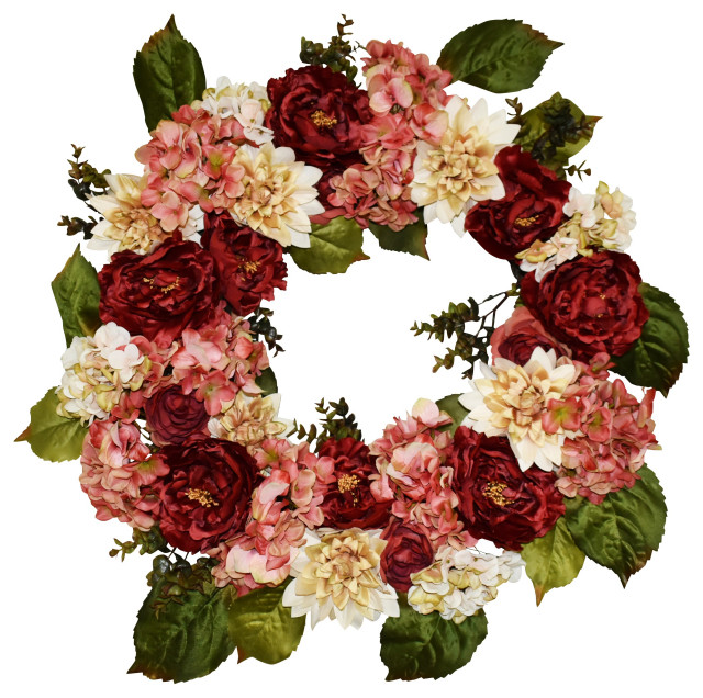 30" Peony/Dahlia/Hydrangea Wreath - Contemporary - Wreaths And Garlands ...