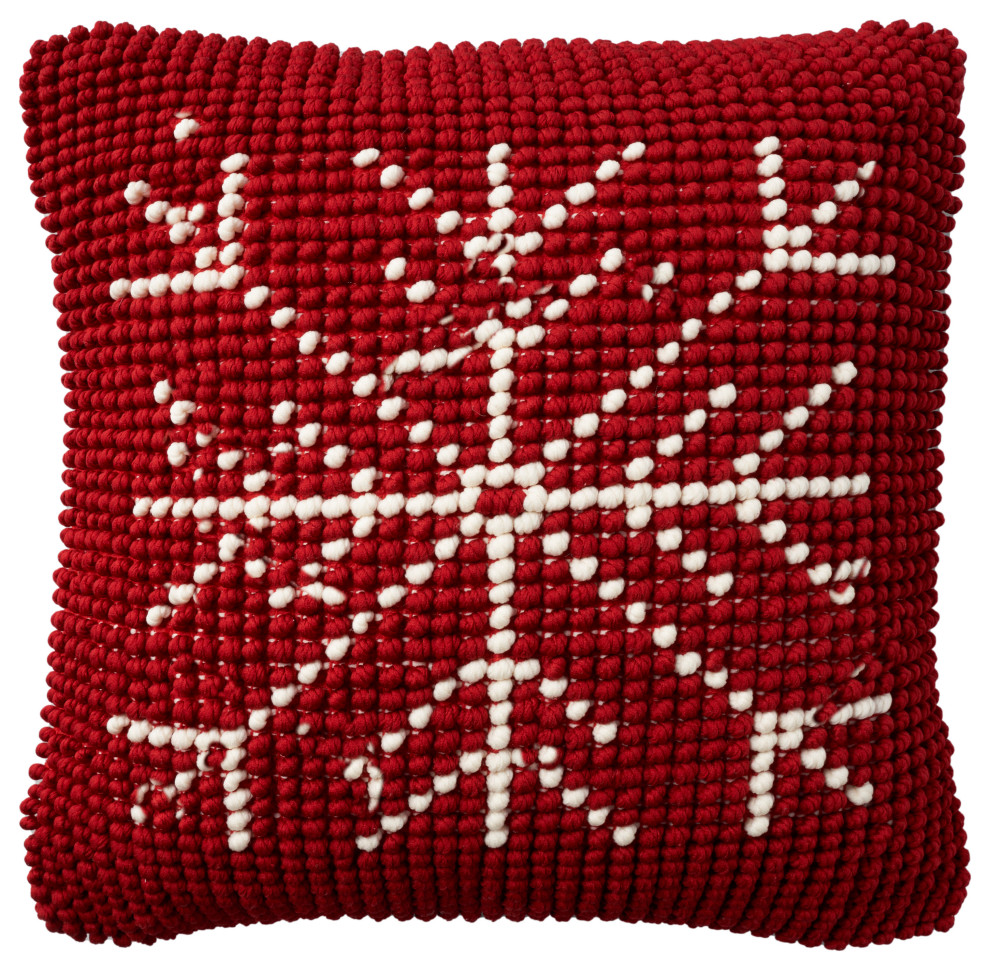 Nourison Home 20"x20" Holiday Pillows Loop Snowflake Red Ivory Throw ...