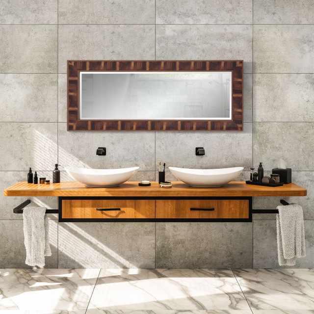 Rich Rustic Brown Faux Wood Full Body Wall Mirror - Rustic - Bathroom ...