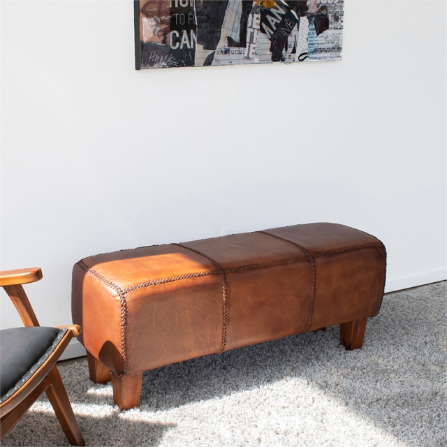 Home Square 2 Piece Genuine Leather Bench Set in Espresso Brown ...