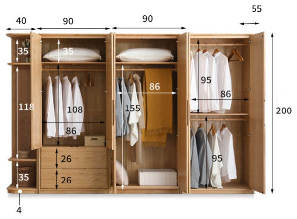 Oak Solid Wood Wardrobe, C Style Two Door Wardrobe 0.9m 35.4x22.4x86.8 ...