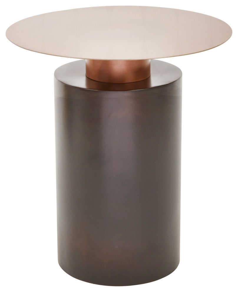 Round Top Metal Accent Table with Cylindrical Body, Copper and Brown ...