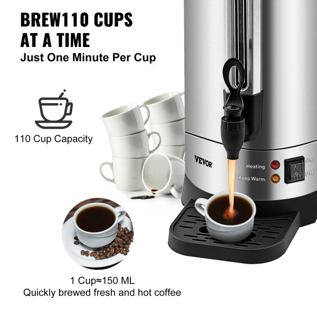 Commercial 100 Cup Coffee Urn 20L Stainless Steel Electric 100-Cup ...