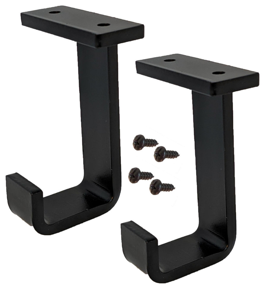 (2) Undermount Cabinet Hook Black Steel Iron Modern Farmhouse Rustic ...