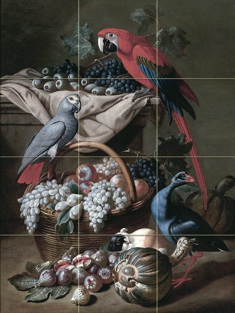 Tile Mural Still Life With Two Parrots, 8" Ceramic, Matte - Farmhouse ...