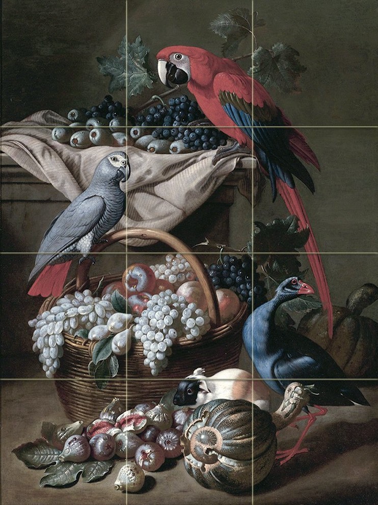 Tile Mural Still Life With Two Parrots, 8" Ceramic, Matte - Farmhouse ...