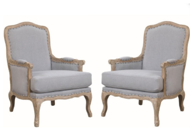 Home Square 2 Piece Regal Upholstered Fabric Accent Chair Set in Light ...