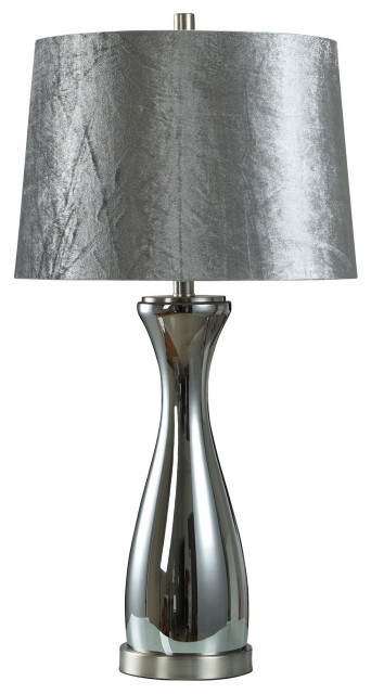 Subdued Silver Table Lamp Elegant Smokey Grey Finish With Grey Velvet Shade - Transitional ...