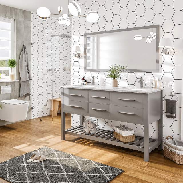 Eviva Natalie 60 Gray Freestanding Double Sink Bathroom Vanity White ...