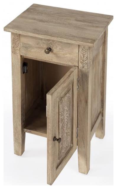 Modern Farmhouse Side Table, Wooden Frame With Carved Floral Pattern ...