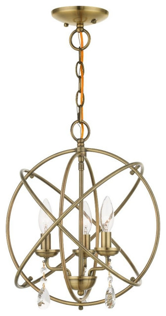 Traditional Glam Chic Three Light Chandelier-Antique Brass Finish ...