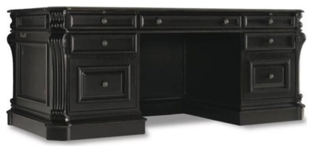 Bowery Hill Traditional Wood Executive Desk in Black/Chocolate Brown ...