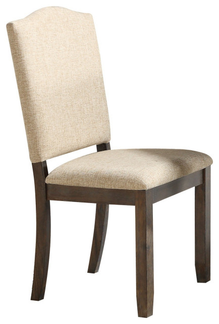 Wood and Fabric Dining Chairs with Camel Shape Backrest, Brown and ...
