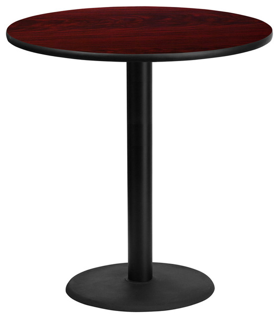 42'' Round Mahogany Laminate Table Top With Bar Height Table Base, 42"W ...