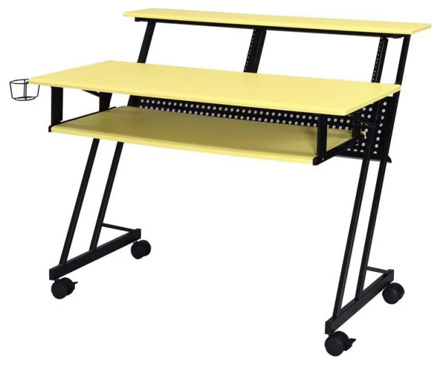 Unique Desk, Wheeled Metal Frame With Raised Stand and Pull Out Tray ...