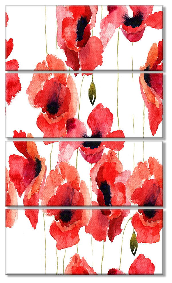Stylized Poppy Flowers Illustration, Floral Canvas Art Print, 28"x48 ...