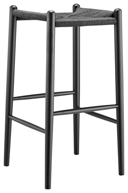 Evelina Bar Stool Without Backrest With Black Frame and Rush Seat Set ...