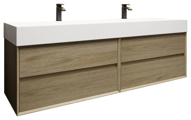 MAX 72" Double Floating Bath Vanity With Acrylic Sink - Modern ...