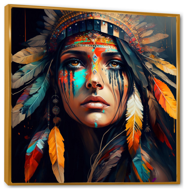 Colorful Native American Woman III Framed Canvas, 36x36 - Southwestern ...