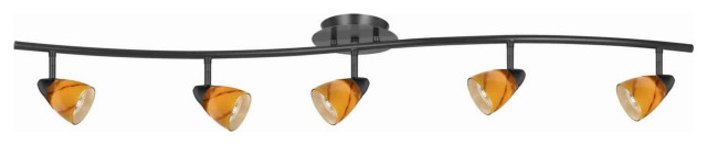 5 Light Glass Shade 120V Metal Track Light Fixture, Black And Yellow ...