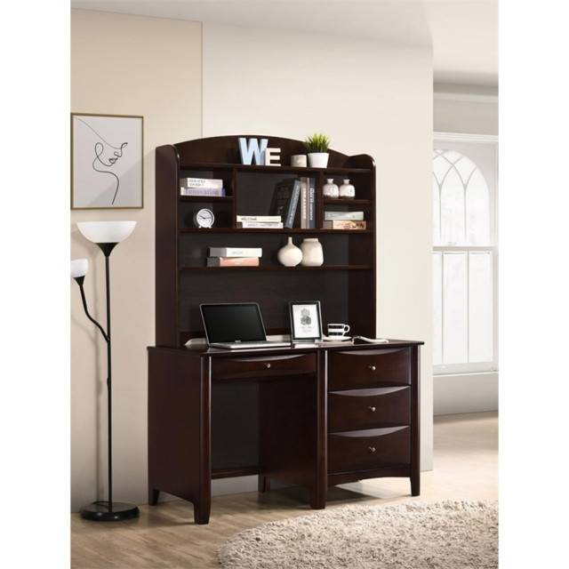 Pemberly Row 4-Drawer Wood Computer Desk with Hutch in Cappuccino ...