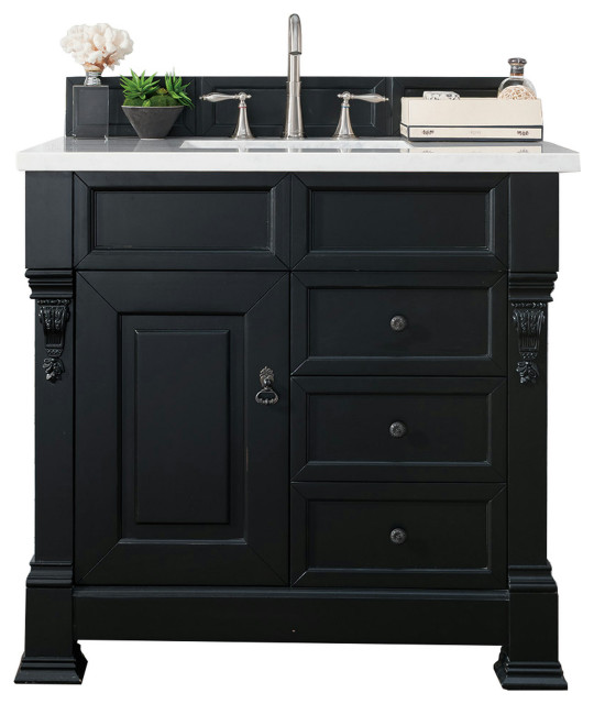 Brookfield 36" Single Vanity, Antique Black, 3 Cm Carrara Marble Top ...