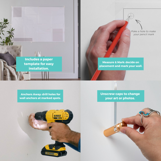 Double Panel Acrylic Float Frames, Silver Hardware, 3-Piece Set ...