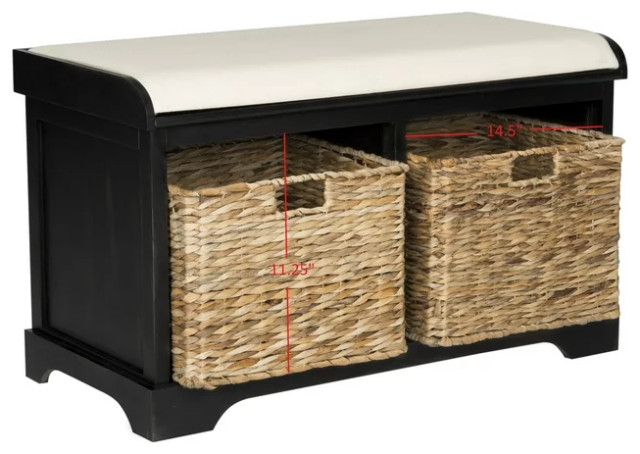 Contemporary Wicker Storage Bench with Linen Cushion, Pine Frame and ...
