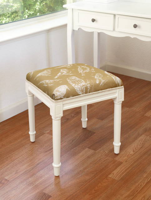 Bird Watch-Tan, Linen Upholstered Vanity Stool - Rustic - Vanity Stools ...
