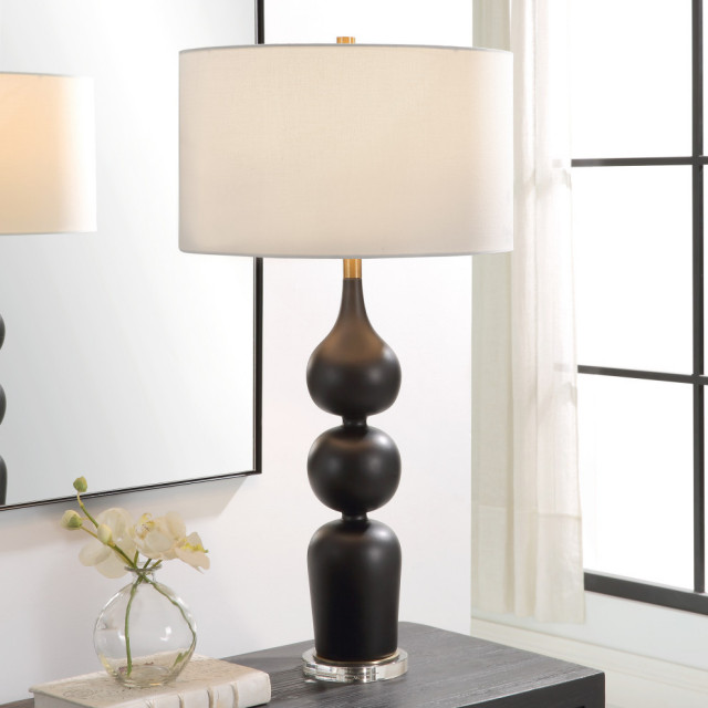 Curvy Matte Black Stacked Spheres Table Lamp 33 in Sleek Contemporary ...