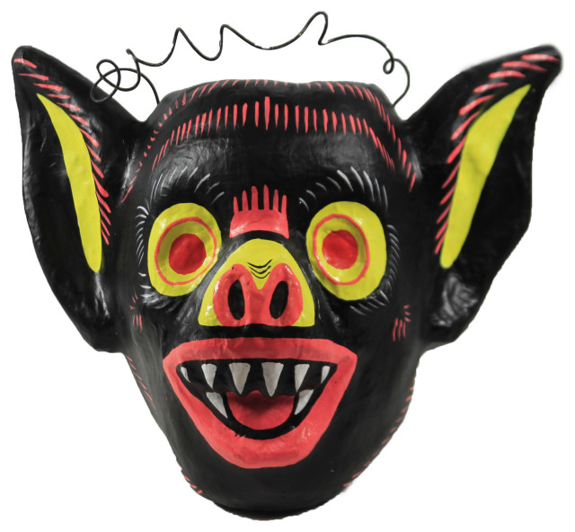 Halloween Frightful Bat Candy Bucket Paper Mache Vintage Looking Fangs ...
