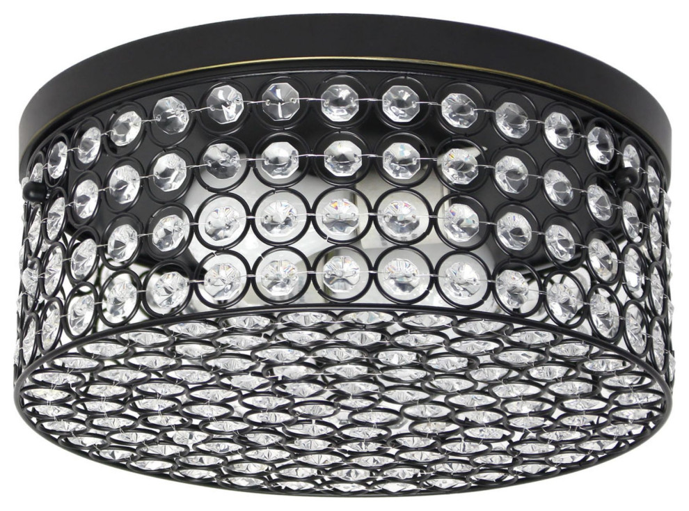 Elegant Designs 12 Inch Elipse Crystal 2 Light Round Ceiling Flush ...