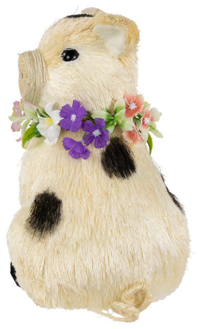 Spotted Sitting Piglet Rustic Spring Figurine 9" Off White and Black ...