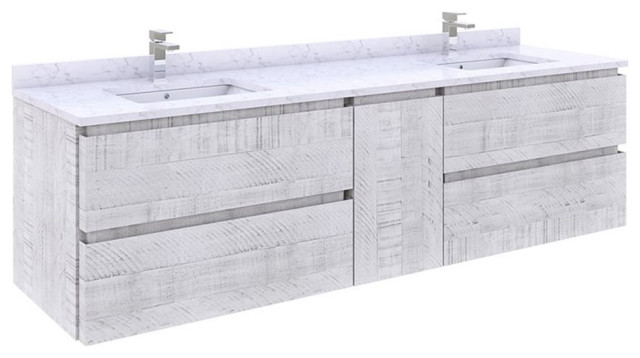 Fresca Stella 72" Wall Hung Double Bathroom Vaniety in Rustic White ...