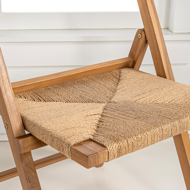 Kiawah Coastal Modern Wood Woven Seagrass Folding Chair, Natural, Set ...