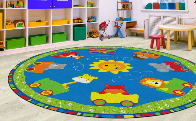 Flagship Carpet Double Stitched Cutie Train Nursery School Rug ...