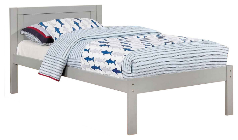 Transitional Style Twin Size Panel Bed with Block Legs, Gray ...