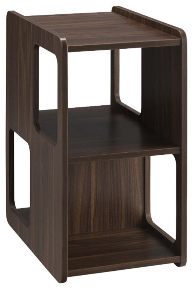 Cubicle Design Wooden Chairside Table with Three Open Compartment, Dark ...