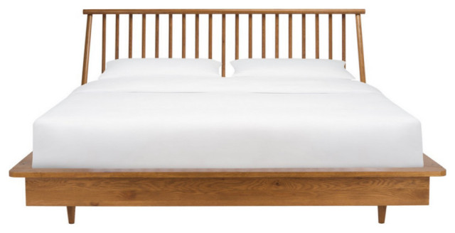 Miriah Wood Spindle Queen Bed, Light Brown - Midcentury - Platform Beds ...