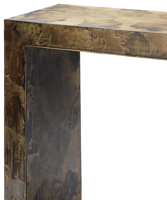 Luxe Burnished Bronze Metal Console Table Minimalist Modern Mottled ...