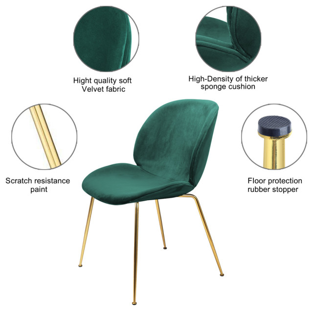 Green Velvet Shell Dining Chairs With Gold Legs, Set of 4 - Midcentury ...
