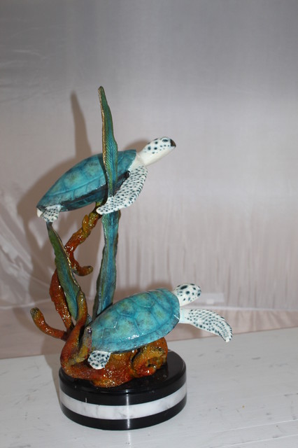 Two Sea Turtles Swimming Bronze Statue - Size: 17"L x 9"W x 20"H ...