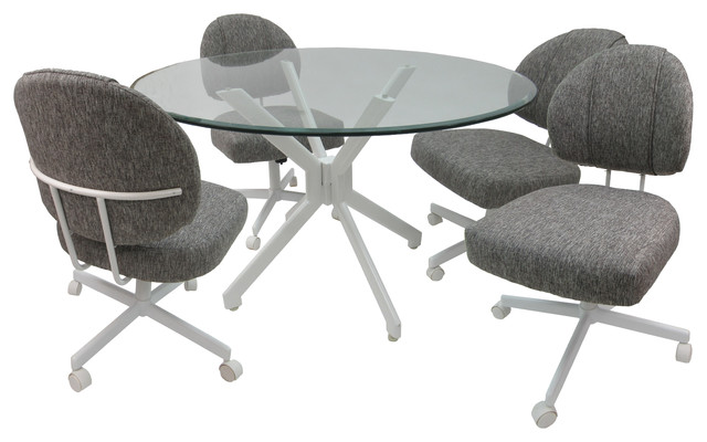 Glass Dinette Set with Swivel Caster Chairs Grey, White - Contemporary ...