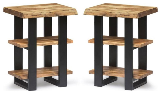Home Square Live Edge Wood 2-Shelf End Table in Natural - Set of 2 ...