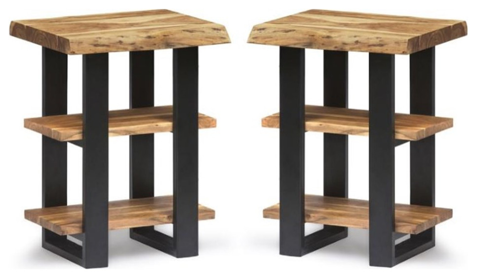 Home Square Live Edge Wood 2-Shelf End Table in Natural - Set of 2 ...