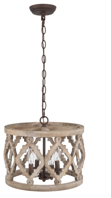 Lnc Farmhouse 4 Light Bronze Distressed Drum Wood Chandelier