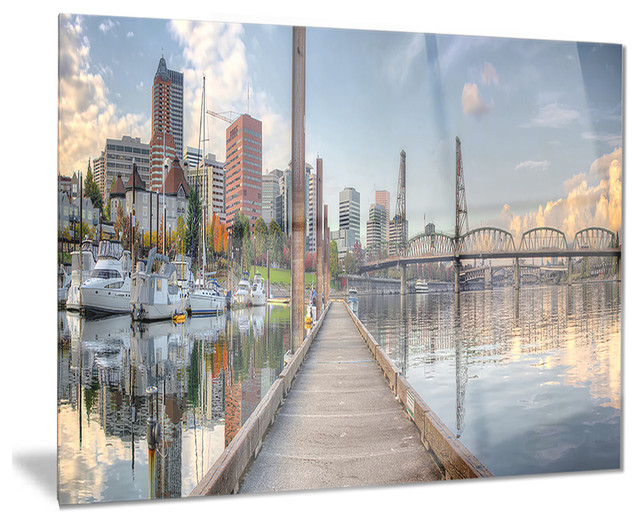 "Marina Along the River" Landscape Photo Metal Wall Art, 28"x12 ...