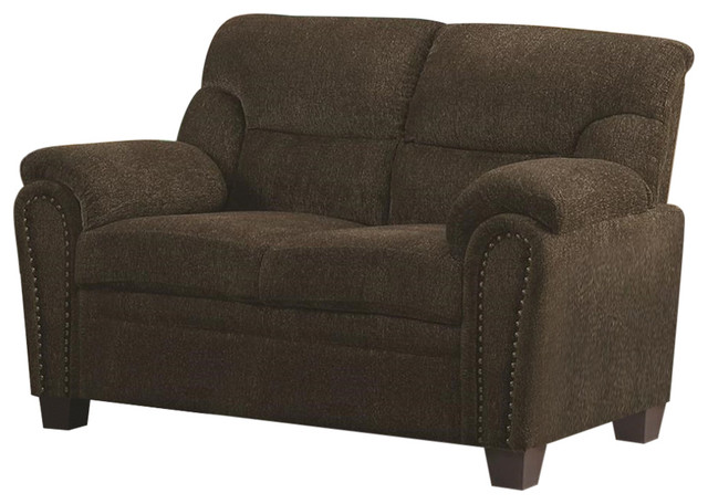 Transitional Chenille Fabric and Wood Loveseat With Cushioned Armrests ...