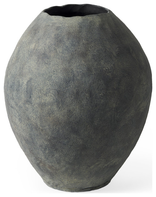 Kyros Gray 23" Earthy Ceramic Oval Vase - Industrial - Vases - by ...