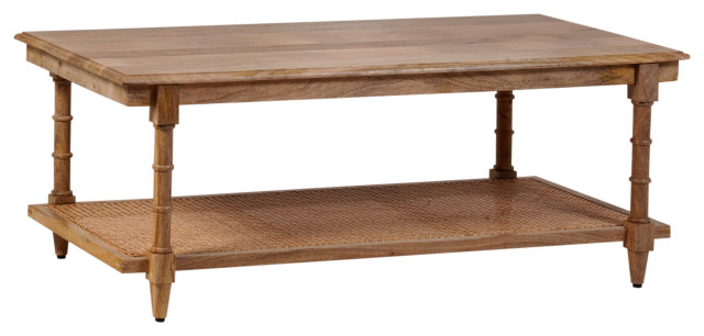 Chesterfield Wood & Cane Display Coffee Table With Turned Legs, Natural ...